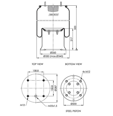 21222673-3229001300- Fruehauf- SAF air spring assembly (With fitting ...